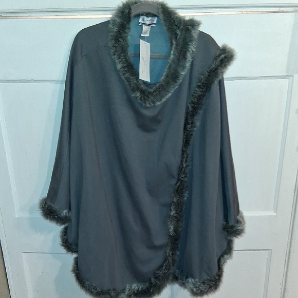 Randolph Duke | Sweaters | Randolph Duke Charcoal Poncho With Faux Fur ...